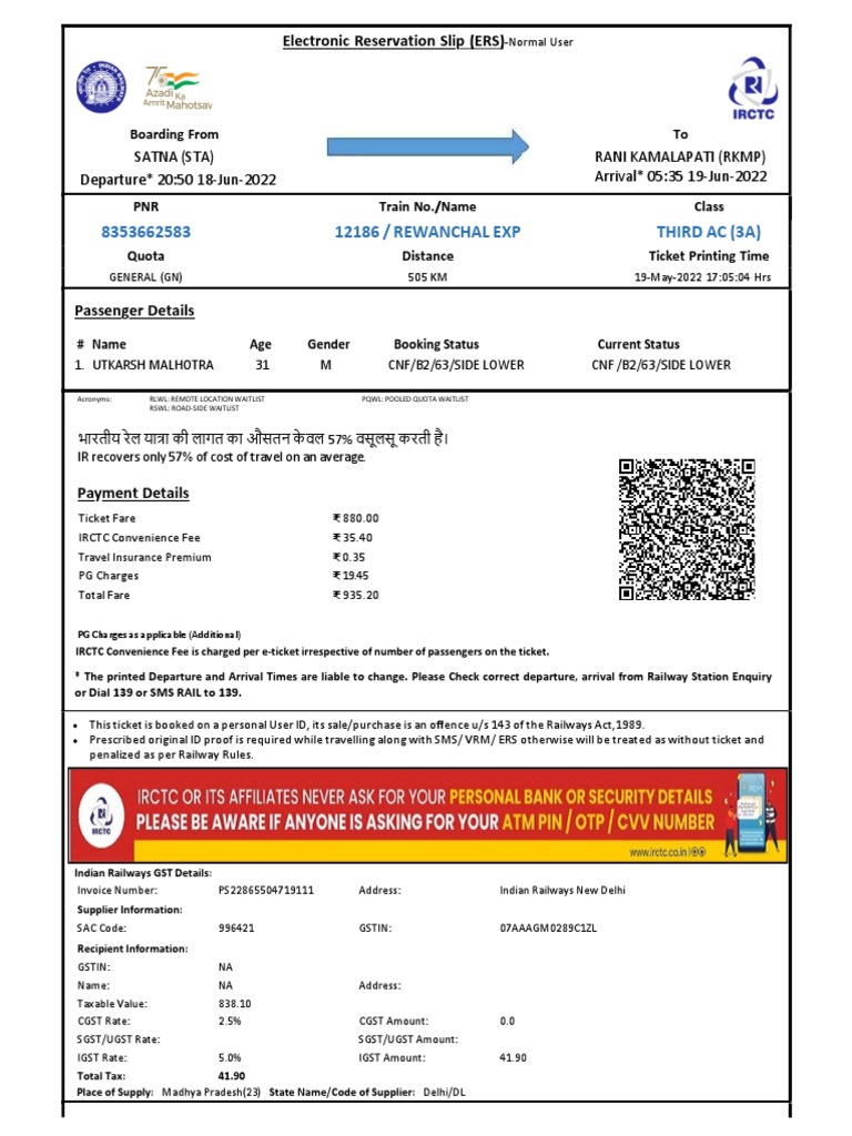 Rewanchal Exp Third Ac (3A) | PDF | Service Industries | Economies