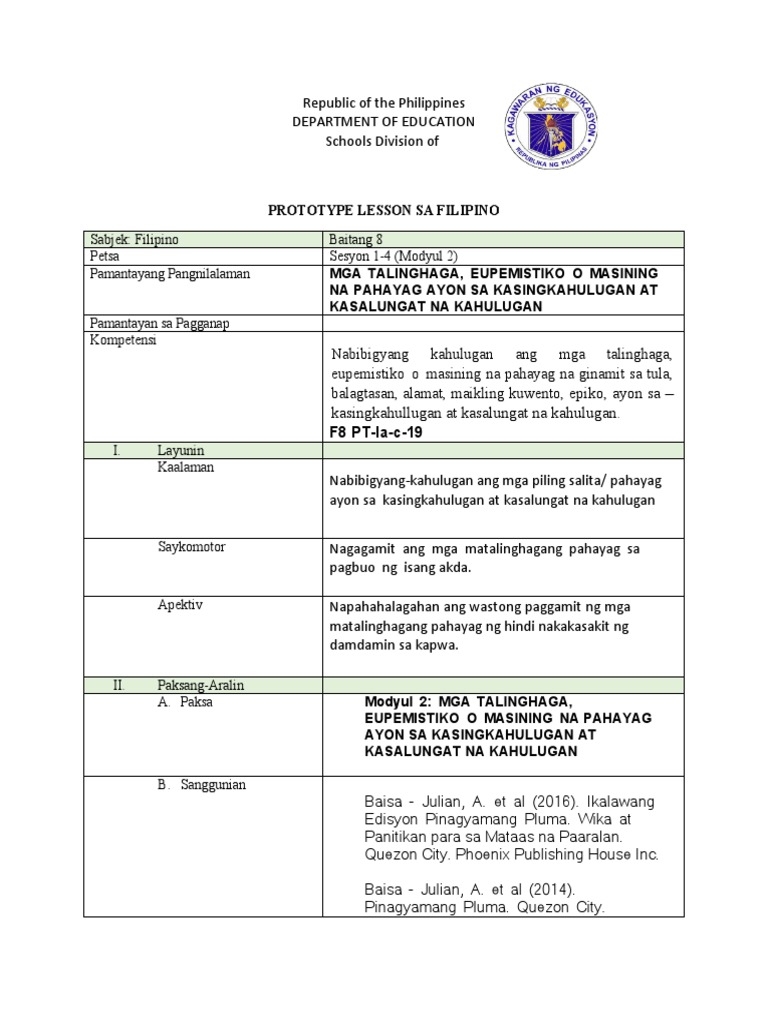 FILIPINO8 Q1 Week2 | PDF