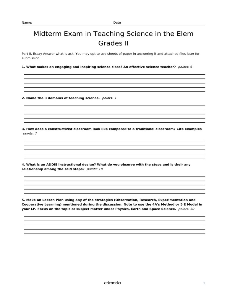 Midterm Exam in Teaching Science in The Elem Grades II | PDF