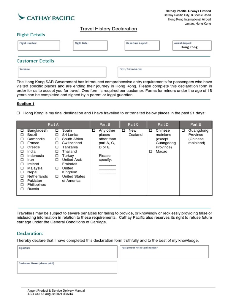 Flight Details: Travel History Declaration | PDF | Hong Kong | Privacy