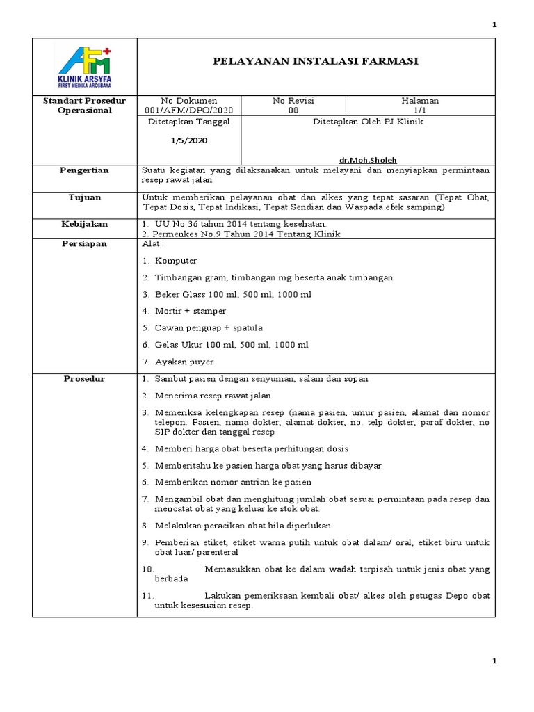 Sop Instalasi Farmasi | PDF | Pengembangan Diri