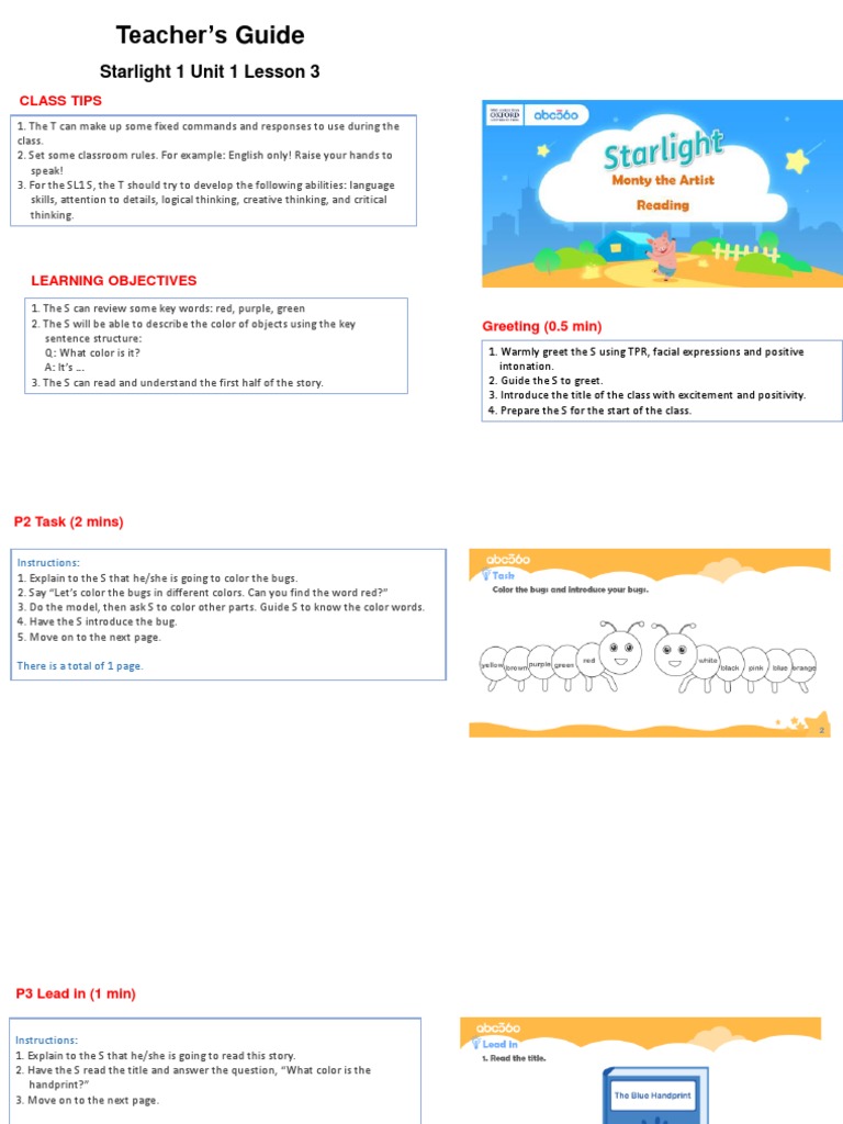 Teacher's Guide: Starlight 1 Unit 1 Lesson 3 | PDF | Communication ...