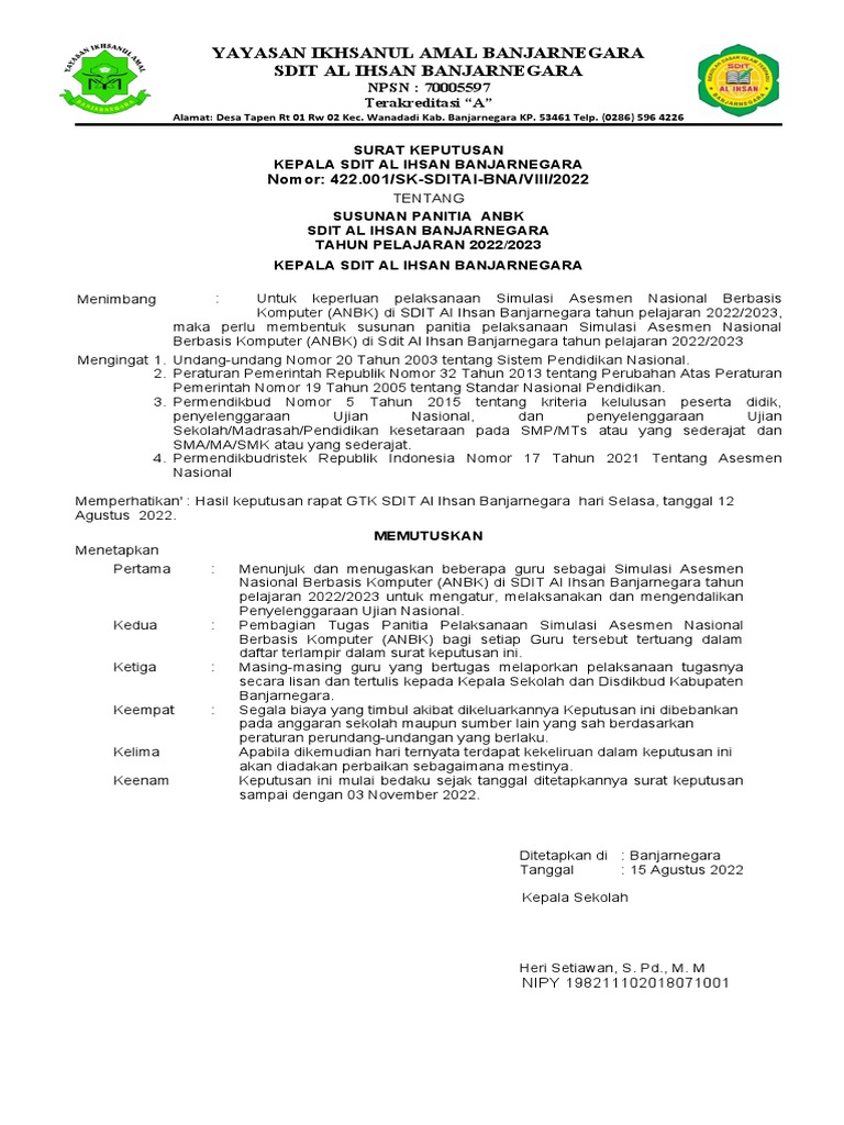 SK PANITIA ANBK - WWW - Dapodik.co - Id | PDF