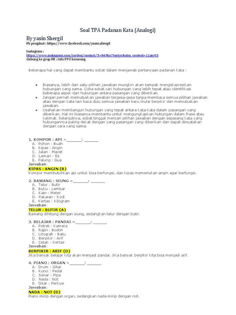 Contoh Soal TPA Padanan Kata OK | PDF