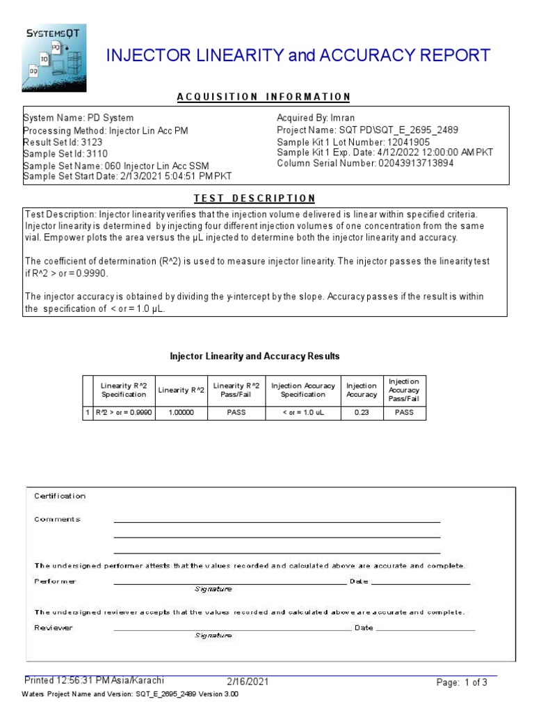 Injector Accuracy Results | PDF | Chemistry | Analysis