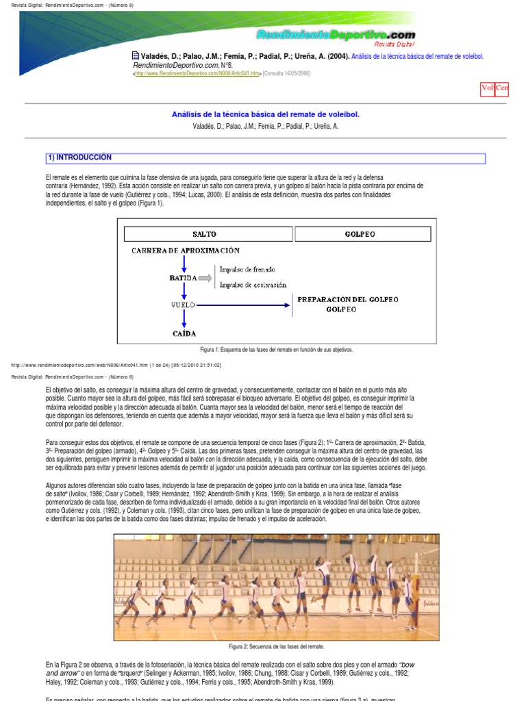 Técnica del remate en voleibol: análisis | PDF | Hombro | Codo