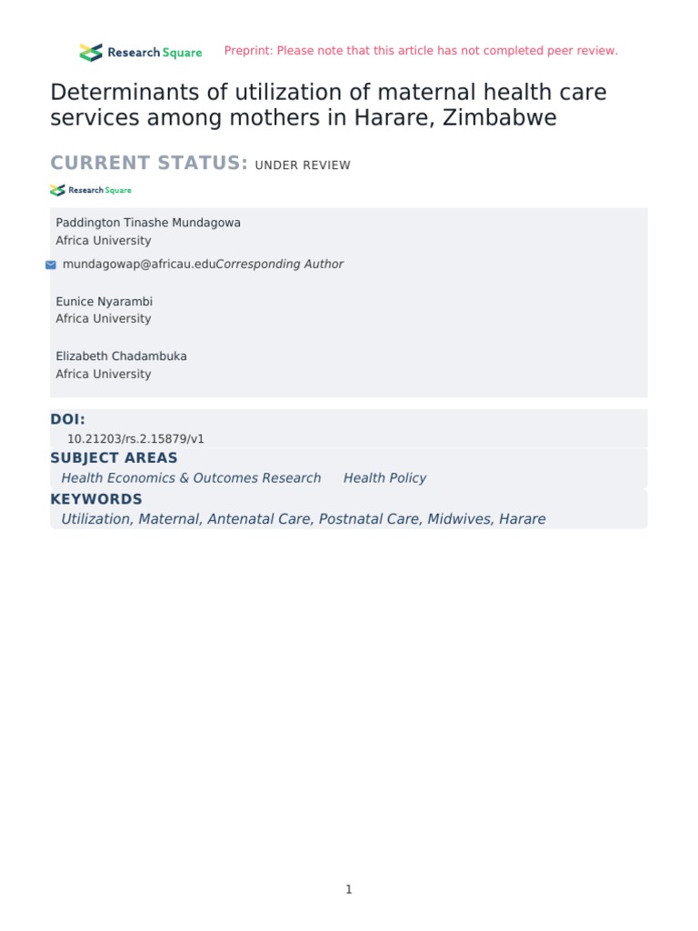 Determinants of Utilization of Maternal | PDF | Maternal Death ...