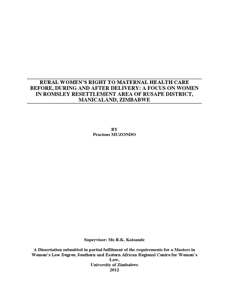 Rural Women's Right To Maternal Health Care Before, During and After ...