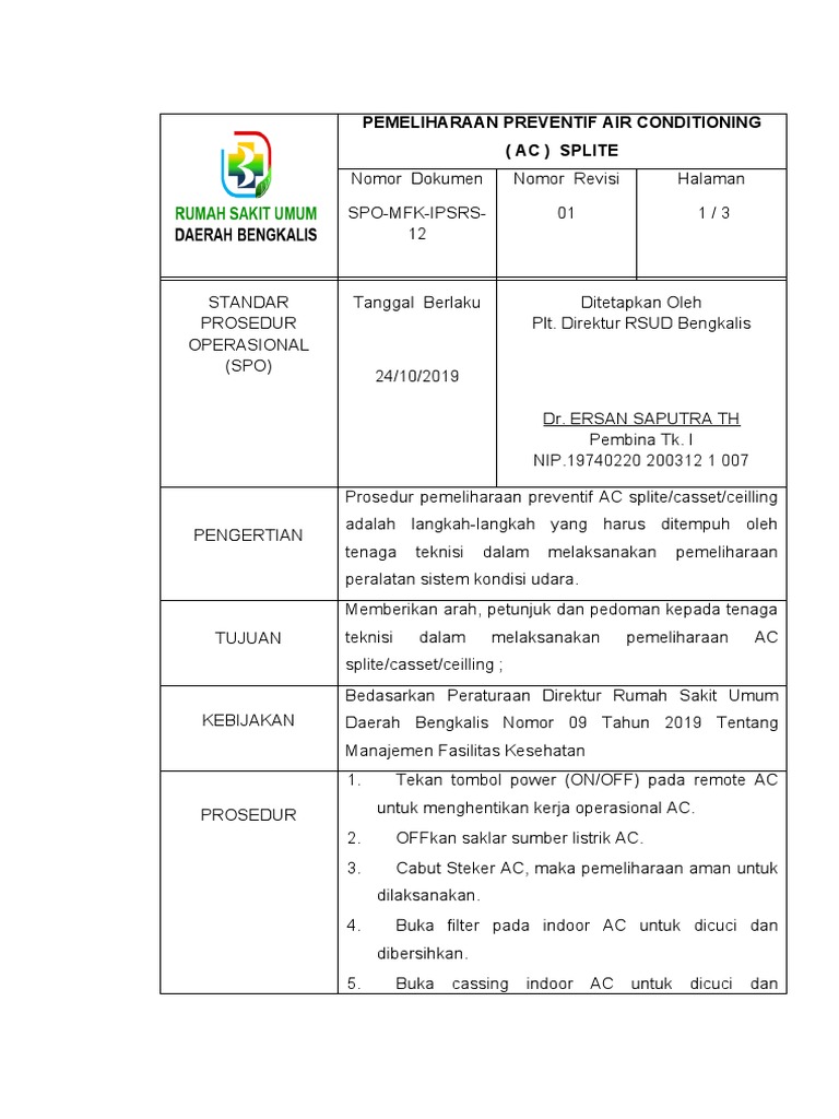 Prosedur Pemeliharaan AC Split | PDF
