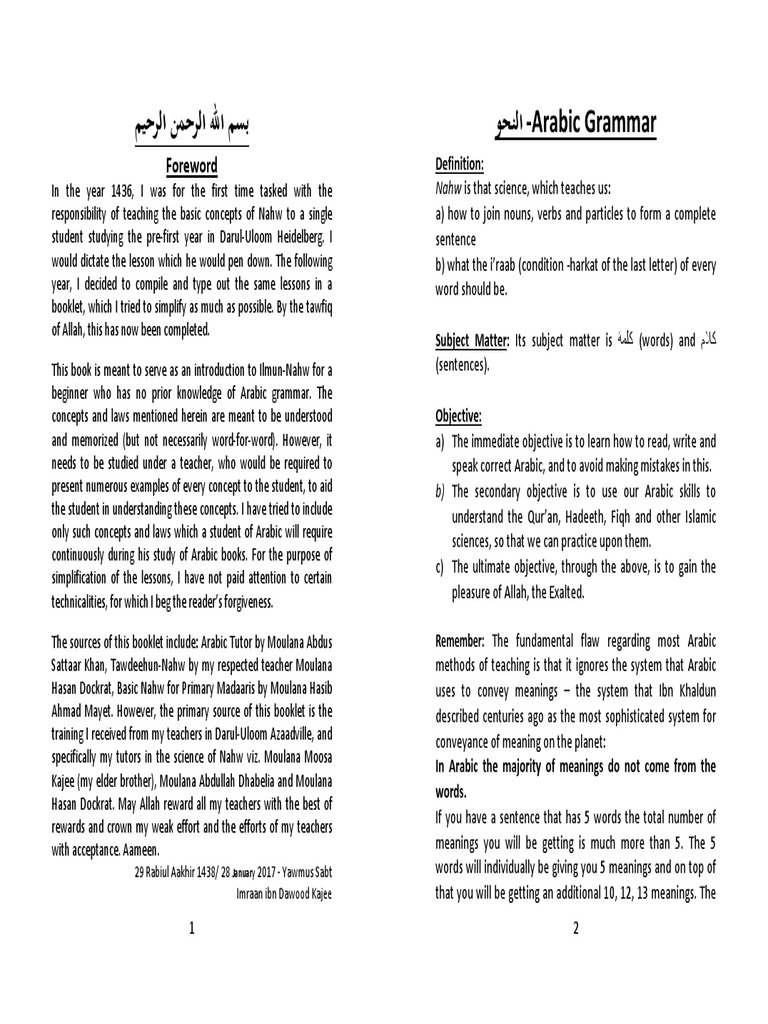 Intro to Nahw: Arabic Grammar Basics | PDF | Grammatical Gender ...