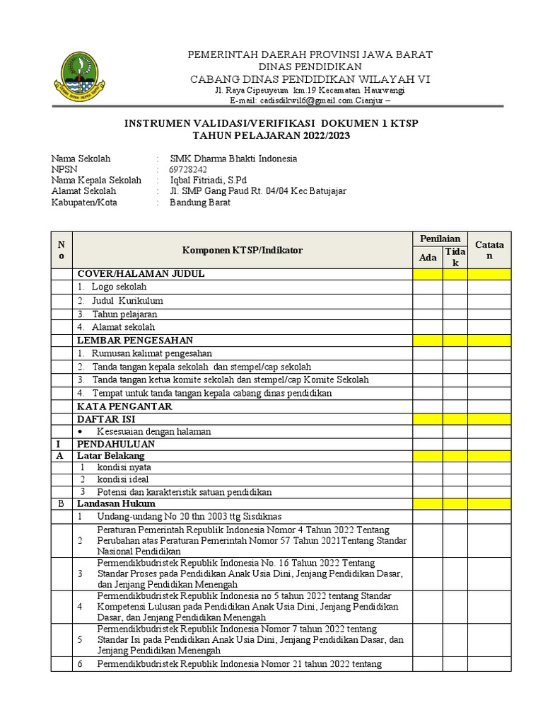INSTRUMEN VALIDASI KTSP SMK - New | PDF