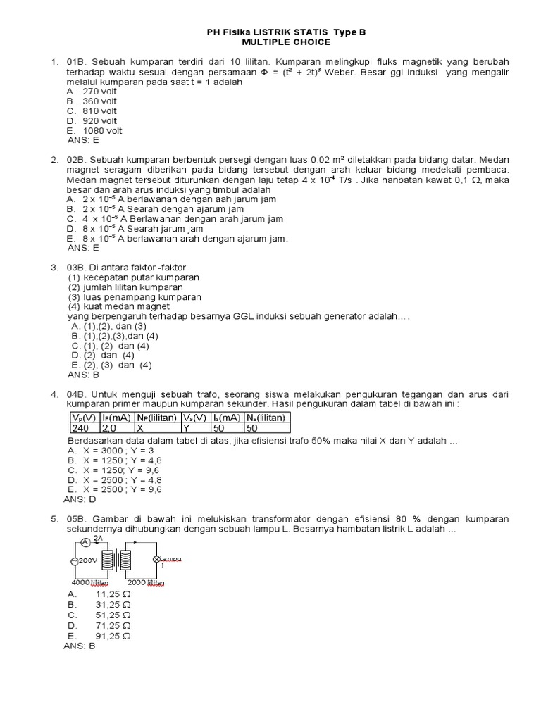 PH GGL Induksi Type B | PDF | Sains & Matematika