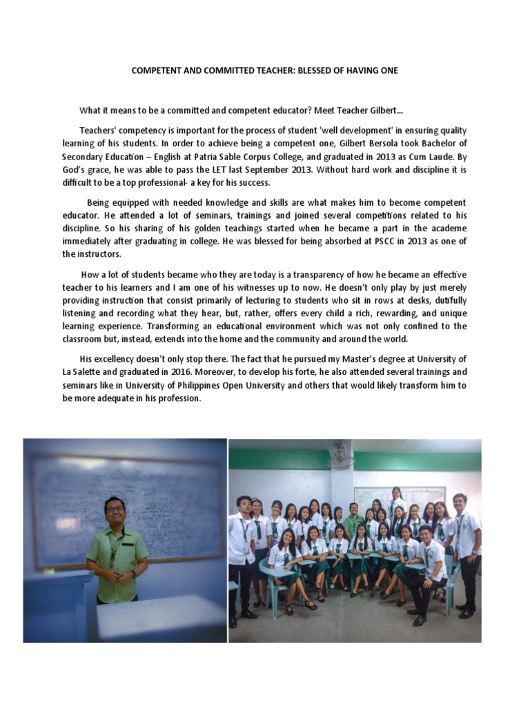 Competent and Committed Teacher: Blessed of Having One | PDF | Teachers ...