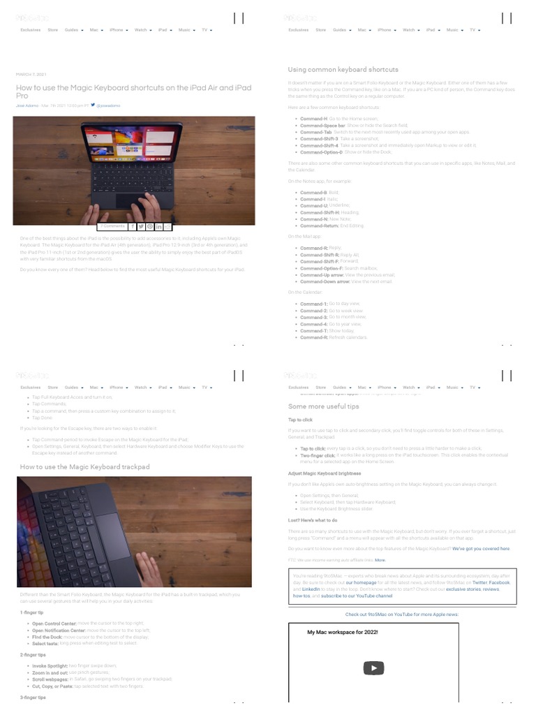 How To Use The Magic Keyboard Shortcuts On The Ipad - 9to5mac | PDF ...
