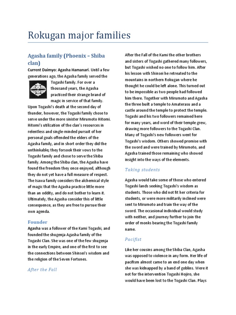 Rokugan's Agasha & Akodo Clans | PDF