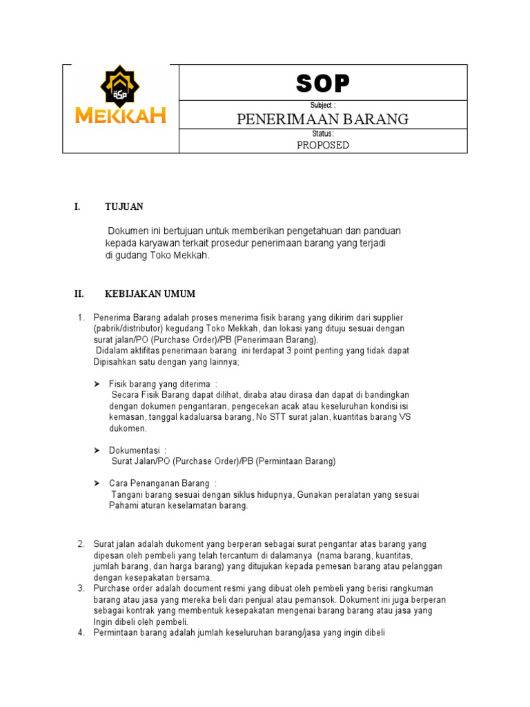 Sop Penerimaan Barang | PDF