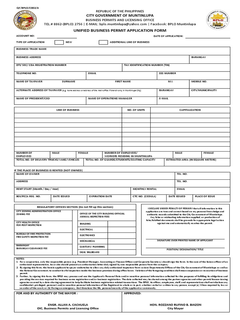 BPLO - Unified Form New Business Revised | PDF | Government | Justice