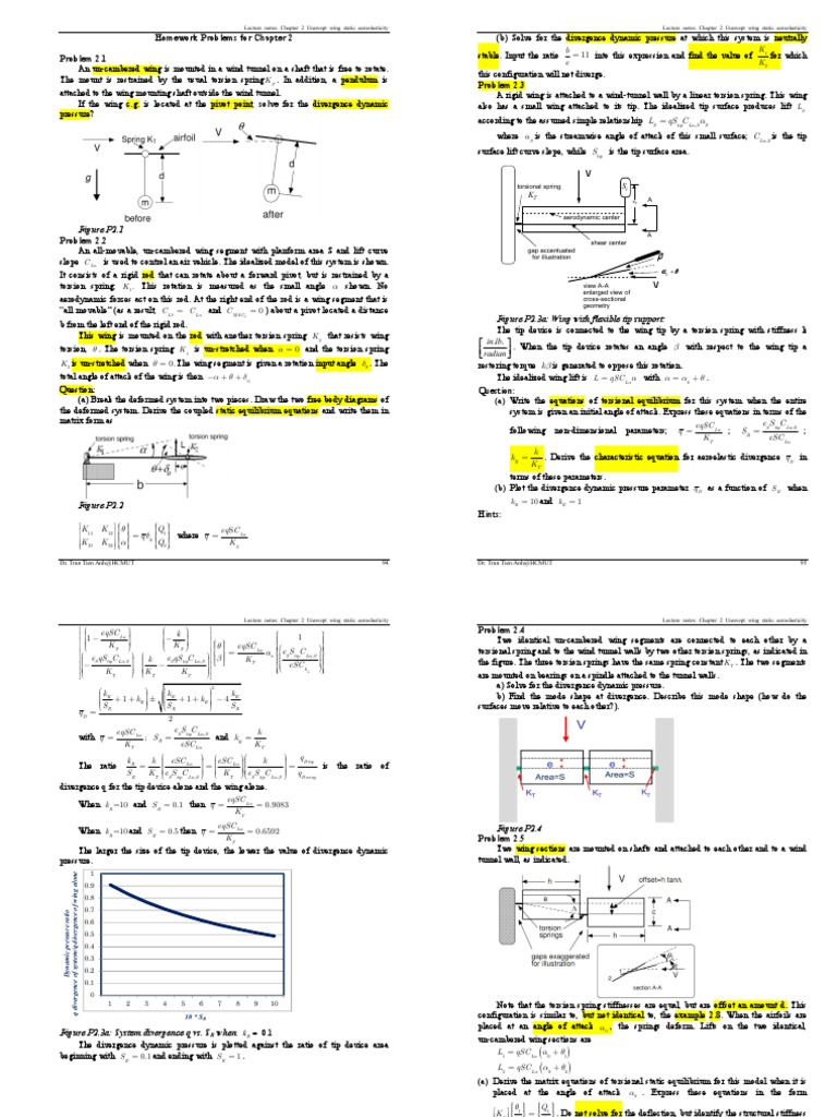 Homework Problems For Chapter 2 Problem 2.1: B e K K | PDF | Lift (Force) | Wing