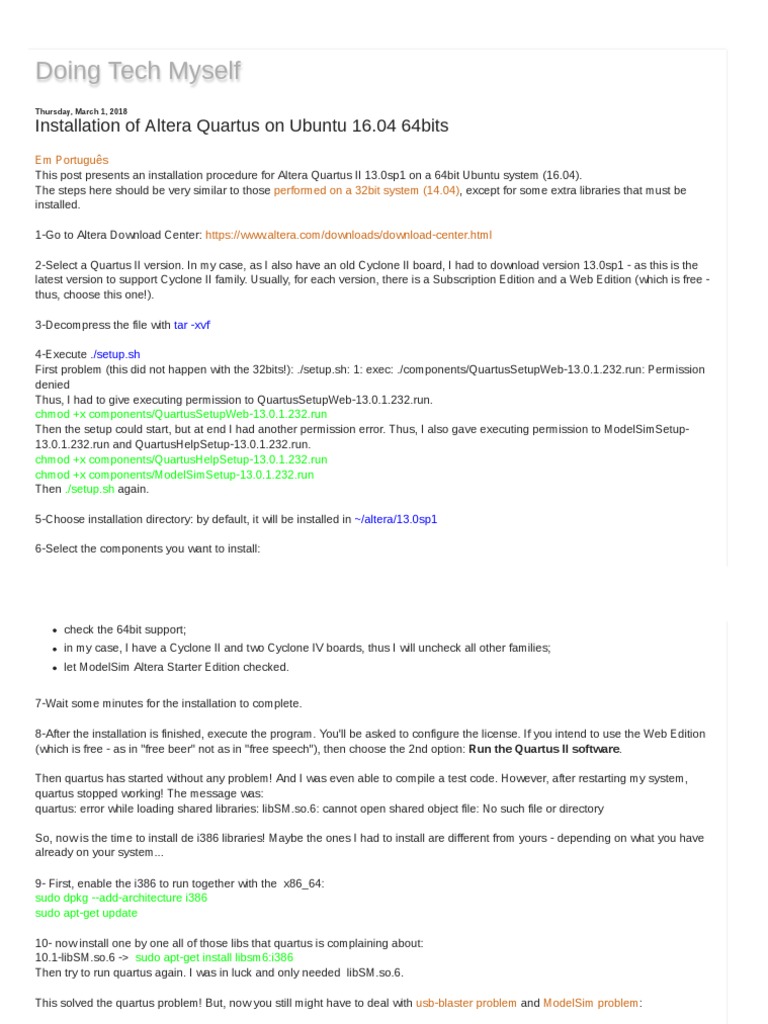 Doing Tech Myself - Installation of Altera Quartus On Ubuntu 16.04 64bits | PDF | Library ...