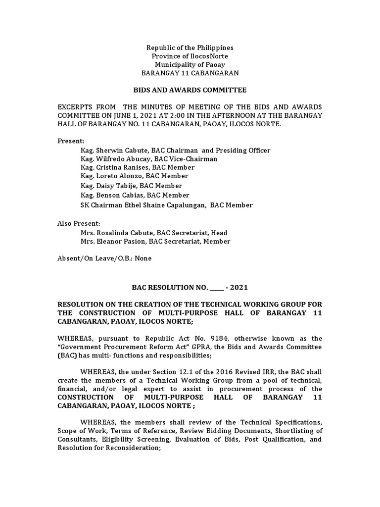 BAC Resolution for TWG Creation | PDF | Procurement | Governance