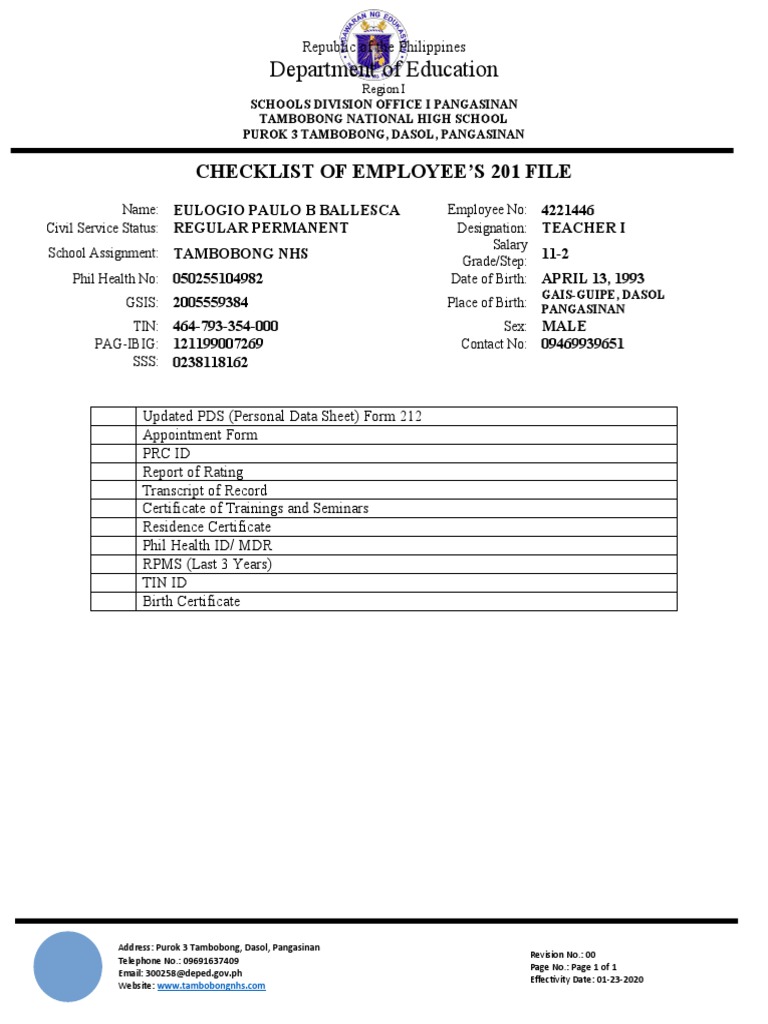 Checklist of Employees 201 File | PDF