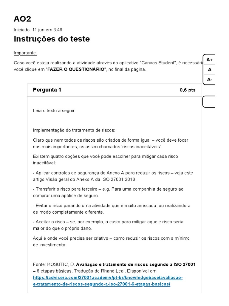 AO2 - Gestão de Riscos - NOTA 6 | PDF