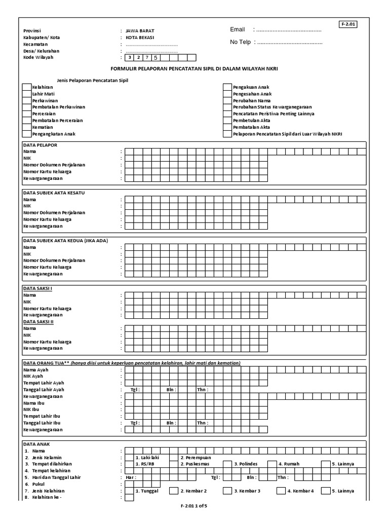 F.2.01 Pelaporan Akta Kelahiran | PDF