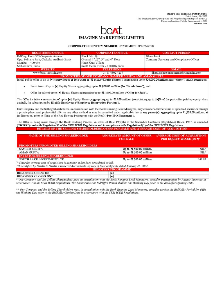 Imagine Marketing Limited DRHP | PDF | Stocks | Mutual Funds
