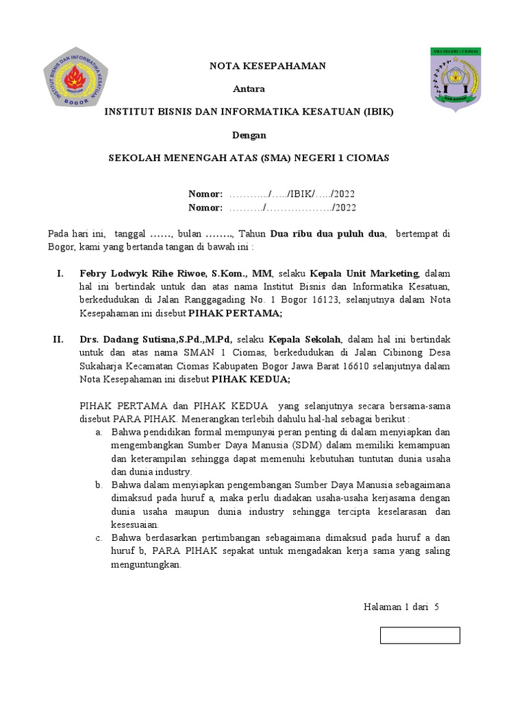 Kerja Sama IBIK dan SMAN 1 Ciomas | PDF