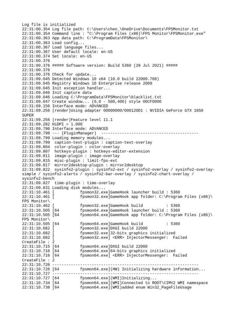 FPS Monitor Log File Initialization | PDF | Floppy Disk | Graphics Processing Unit
