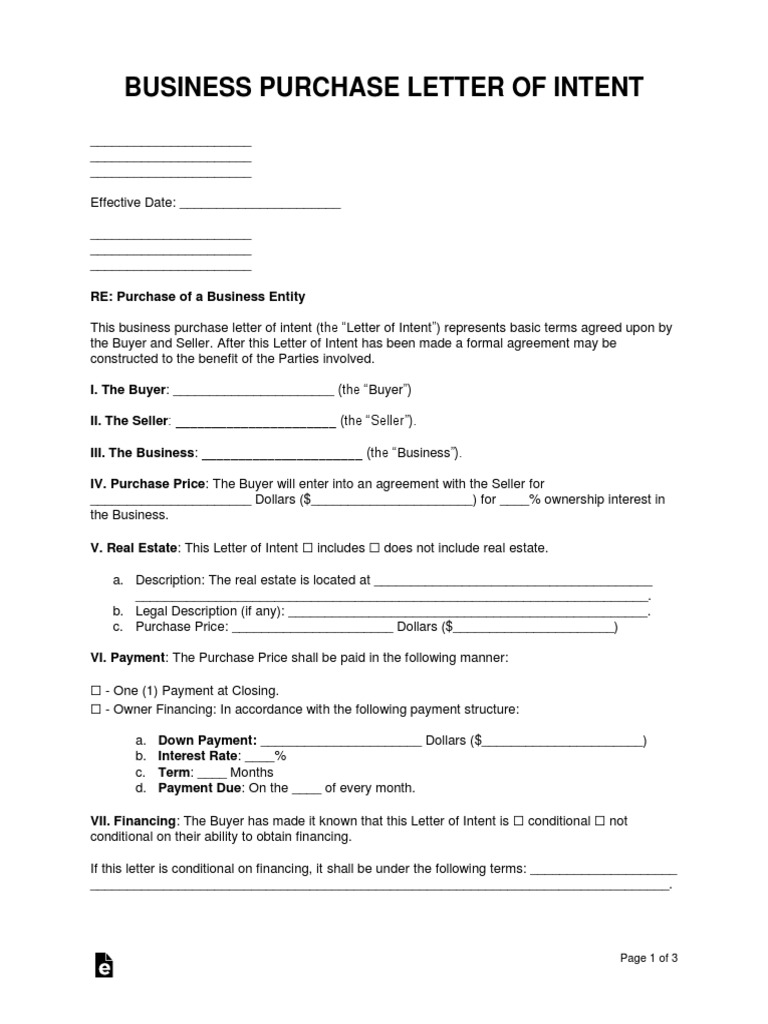 Business Purchase Letter of Intent Template | PDF | Sales | Prices