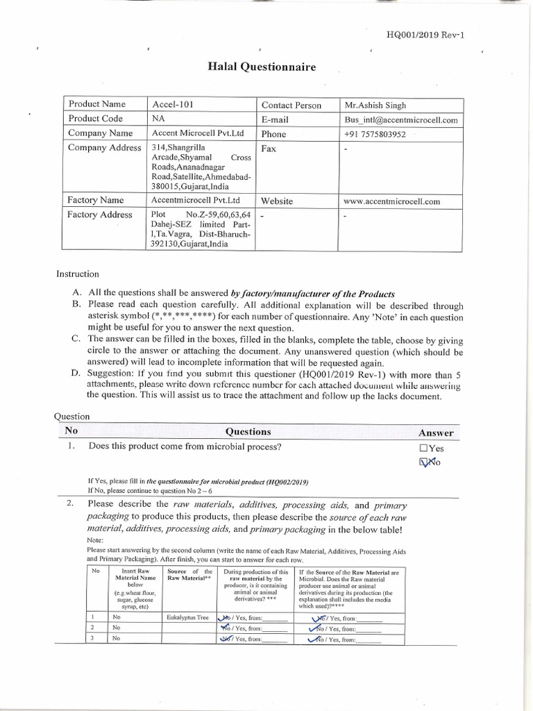 Halal Questionnaire 1 | PDF