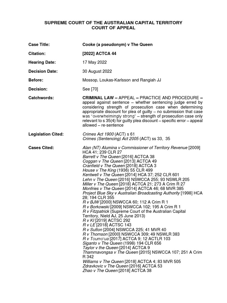 Cooke v The Queen: Appeal on Sentence | PDF | Plea | Sentence (Law)