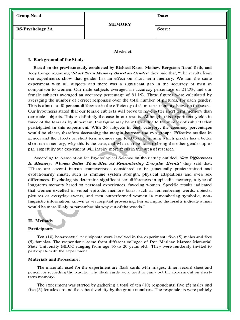 Memory Lab Report Basis | PDF | Memory | Recall (Memory)