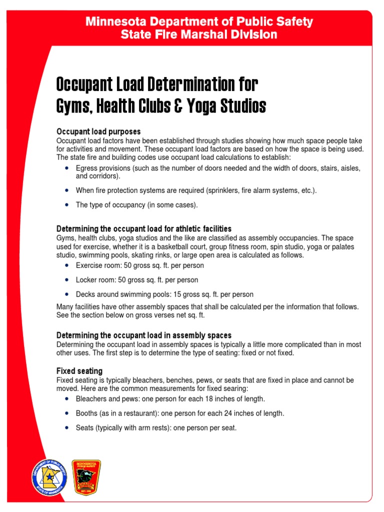 Occupant Load Determination For Gyms, Health Clubs & Yoga Studios | PDF ...