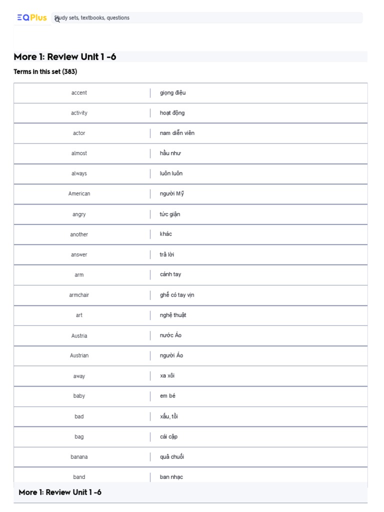 More 1 - Review Unit 1 - 6 Flashcards - Quizlet | PDF
