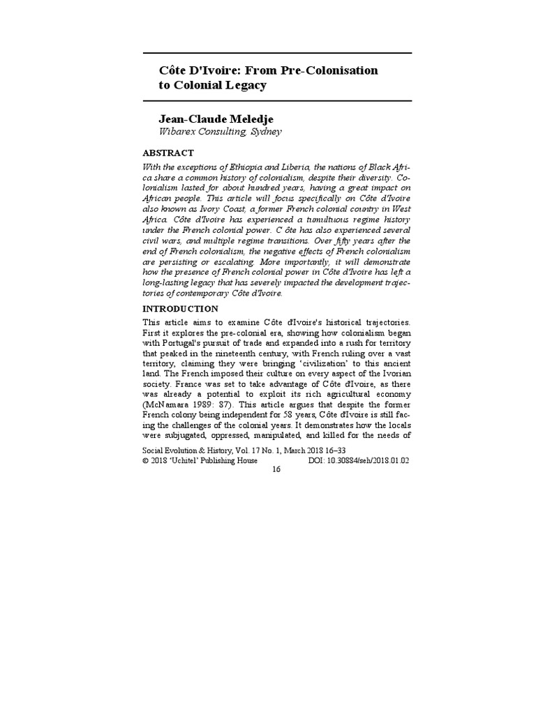 Côte d'Ivoire: Colonial Impact and Legacy | PDF | Ivory Coast | Colonialism