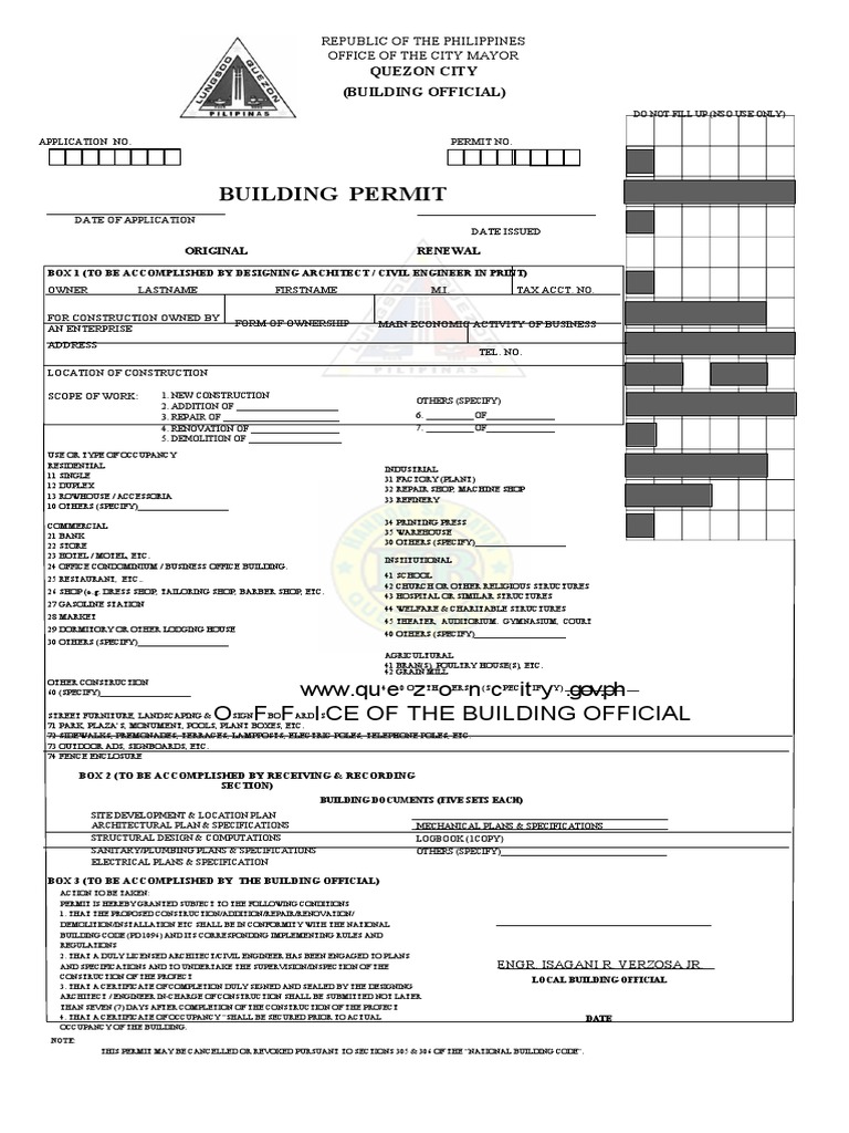 Building Permit Form Sample Quezon City | PDF | Specification ...