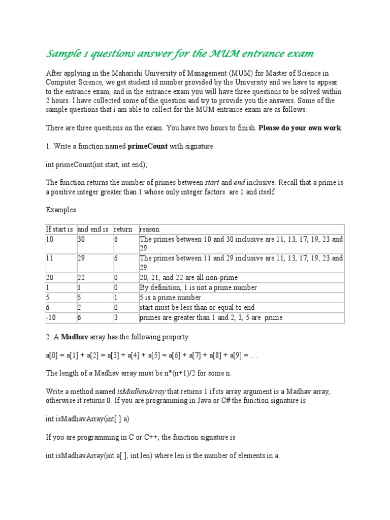 256755808-Sample-MUM-Entrance-Exam | PDF | Integer (Computer Science) | Array Data Structure