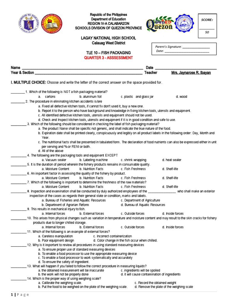 Tle 10-Long Quiz-Q3 | PDF | Packaging And Labeling | Shelf Life