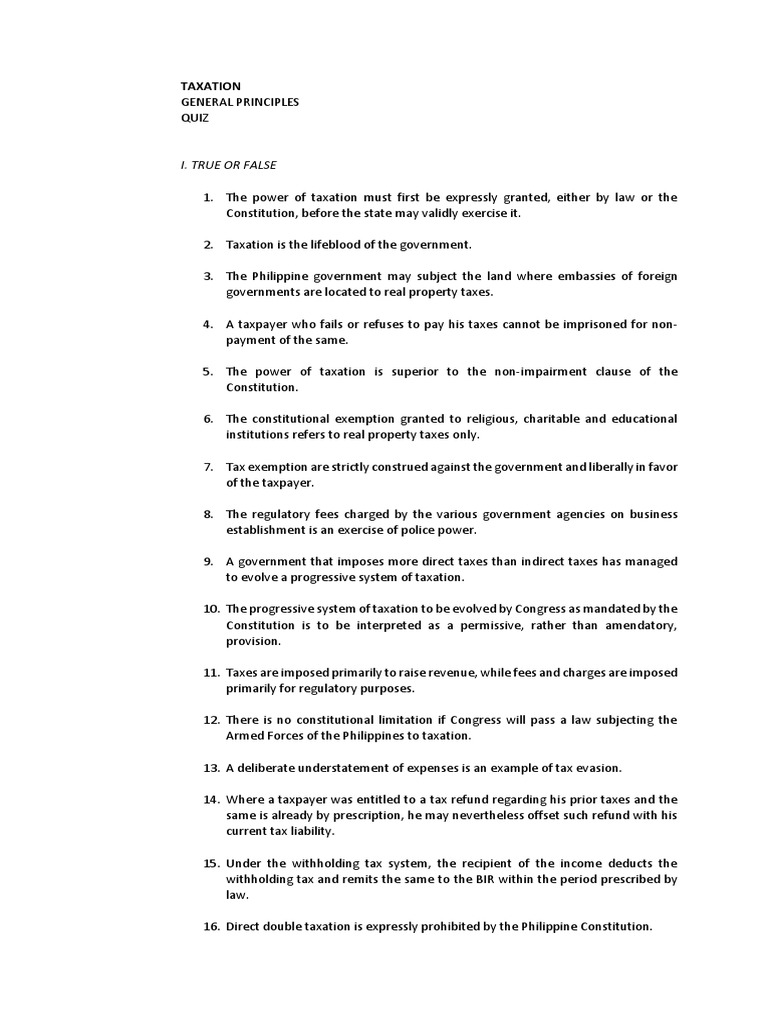 Taxation Principles and Quiz Insights | PDF | Taxes | Taxation In The ...