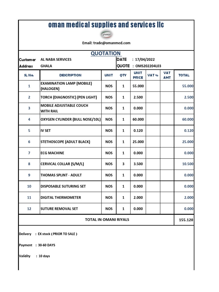 Oman Medical Supplies and Services LLC: Quotation | PDF | Technology ...