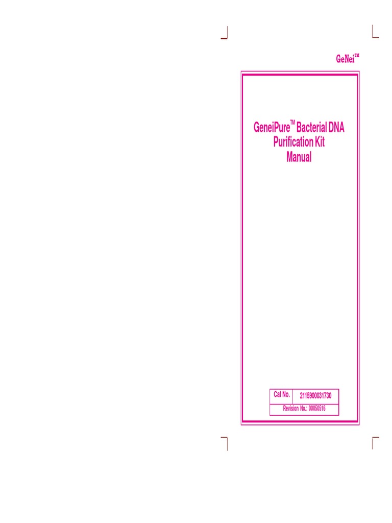 Geneipure Bacterial Dna Purification Kit Manual: Genei Genei | PDF ...