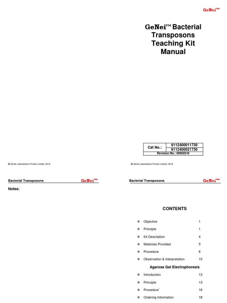 KT124A GeNei™ Bacterial Transposons Teaching Kit | PDF | Agarose Gel ...
