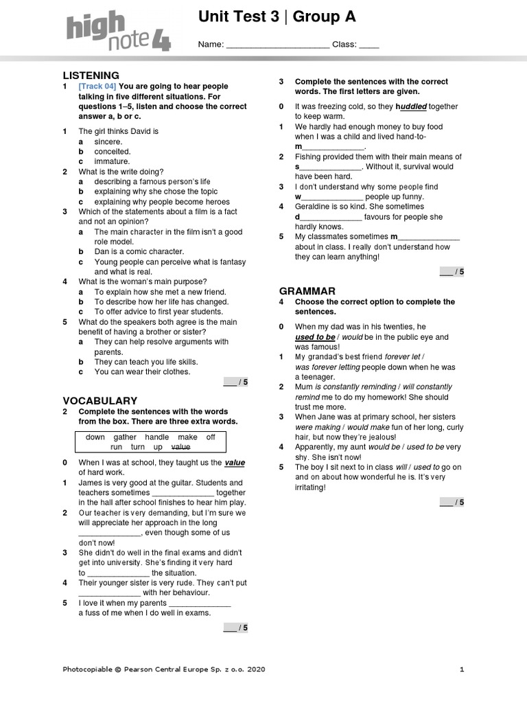 HighNote4 U3 Test A | PDF | Linguistics