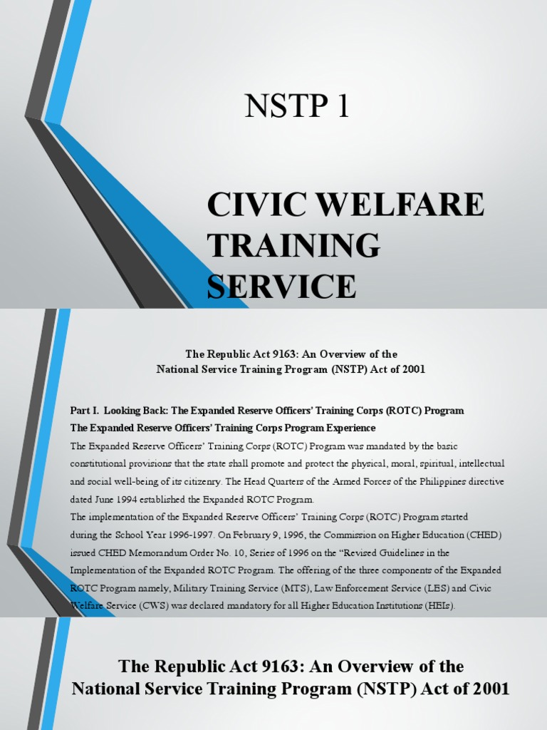 NSTP 1: Civic Welfare Training Service | PDF | Reserve Officers' Training Corps