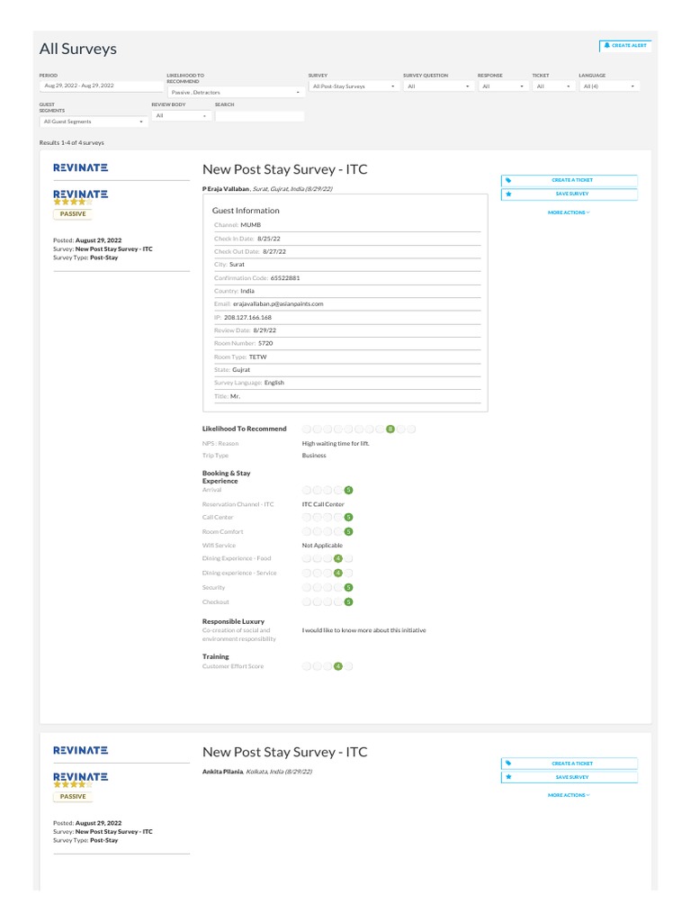 All Surveys: New Post Stay Survey - ITC | PDF | Computing | Communication