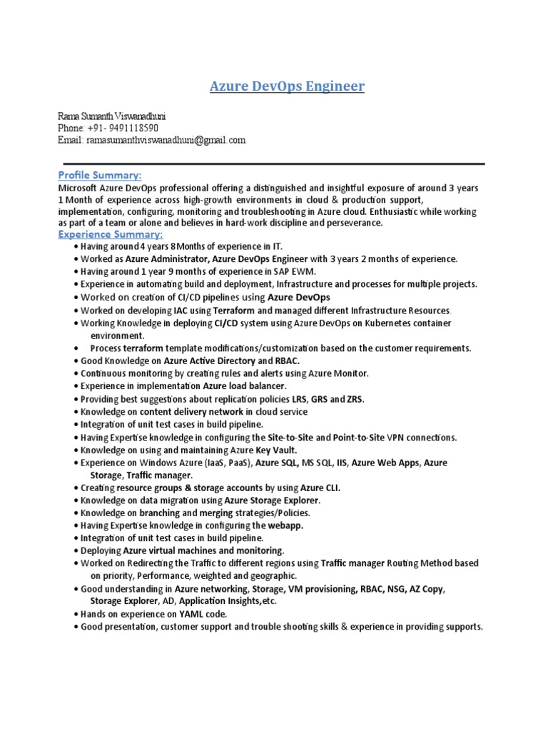 Rama Sumanth Viswanadhuni - Resume - Updated | PDF | Microsoft Azure | Cloud Computing