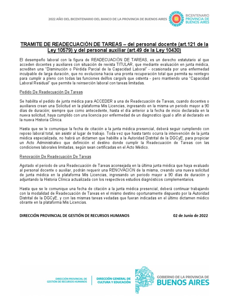 Comunicado Readecuaciones de Tareas | PDF