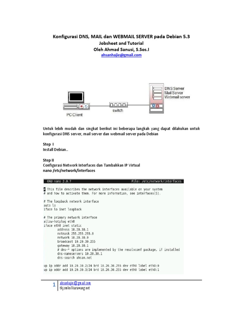 Konfigurasi DNS, MAIL Dan WEBMAIL SERVER Pada Debian 5.3 Jobsheet and Tutorial Oleh Ahmad Sanusi ...